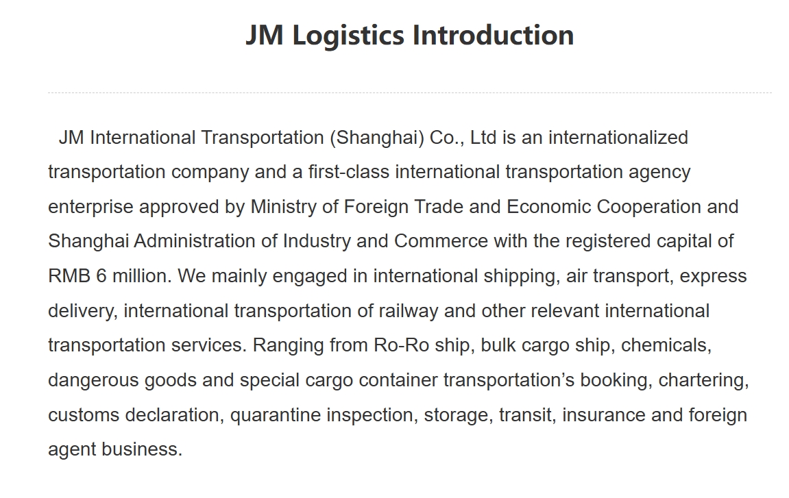 JM INTERNATIONAL TRANSPORTATION (SHANGHAI) CO.,LTD-JCtrans Network